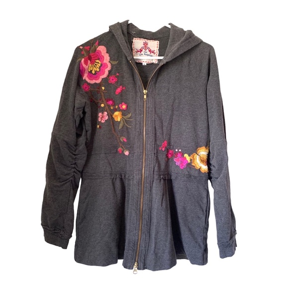 Johnny Was | Tops | Johnny Was Gray Boho Floral Embroidered Zip Up ...